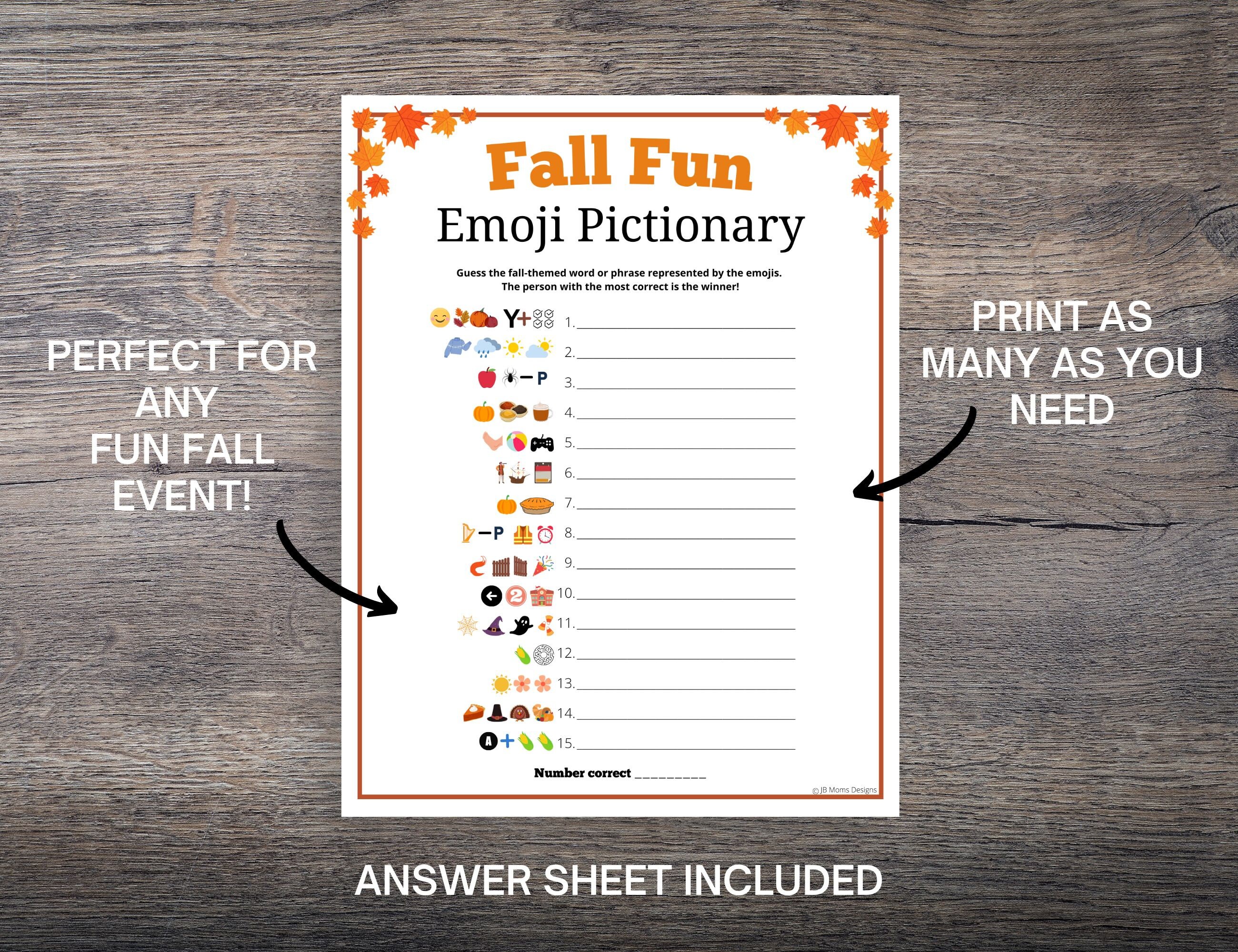 Fall Emoji Pictionary Game Fun Fall Printable Game for Kids - Etsy
