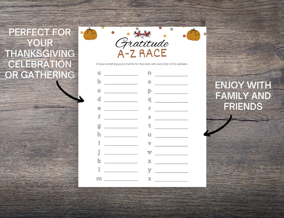 Gratitude A to Z List for Thanksgiving Dinner School - Etsy