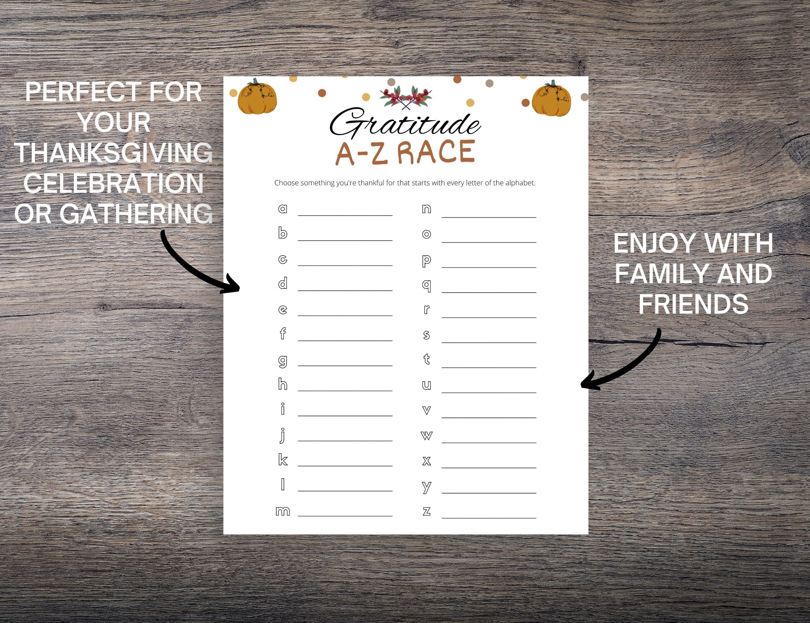 Gratitude A to Z List for Thanksgiving Dinner School - Etsy