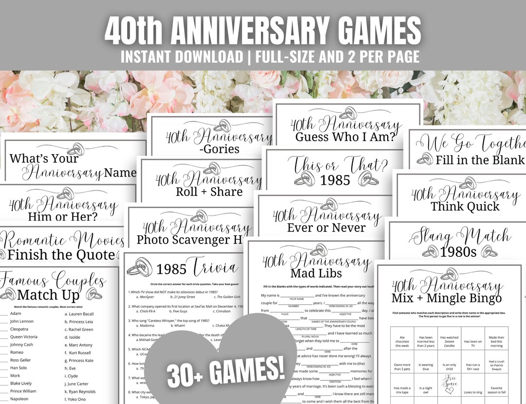 40th Anniversary Party Games MEGA Bundle: 30 Printable Activities ...