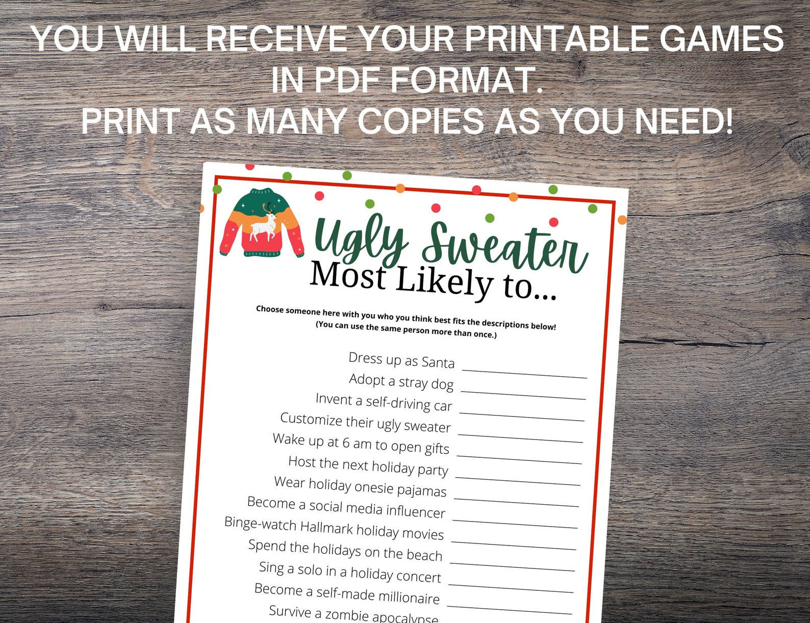 Ugly Sweater Most Likely to Game Ugly Sweater Party (Instant Download ...