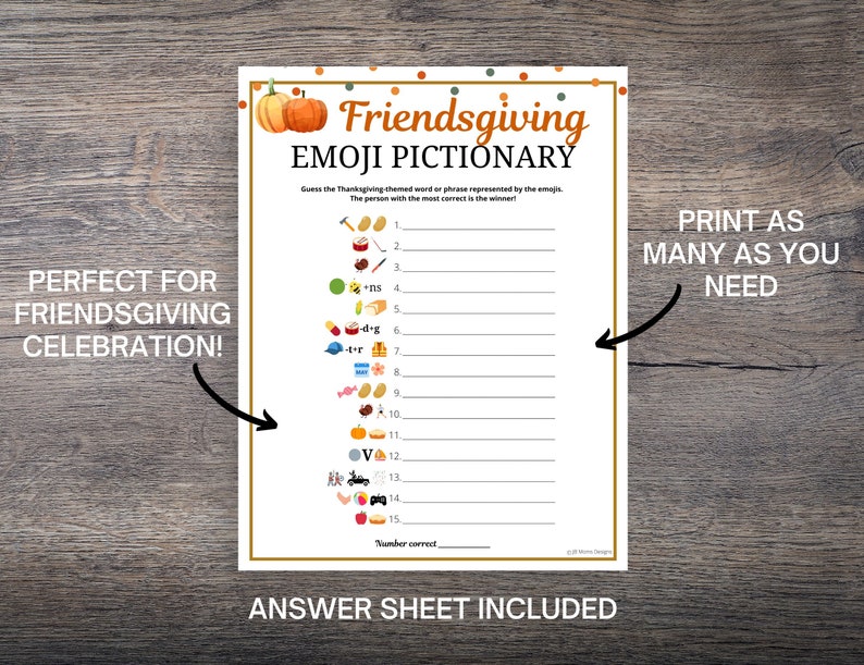 Friendsgiving Emoji Pictionary Game: Thanksgiving Icebreaker Quiz ...