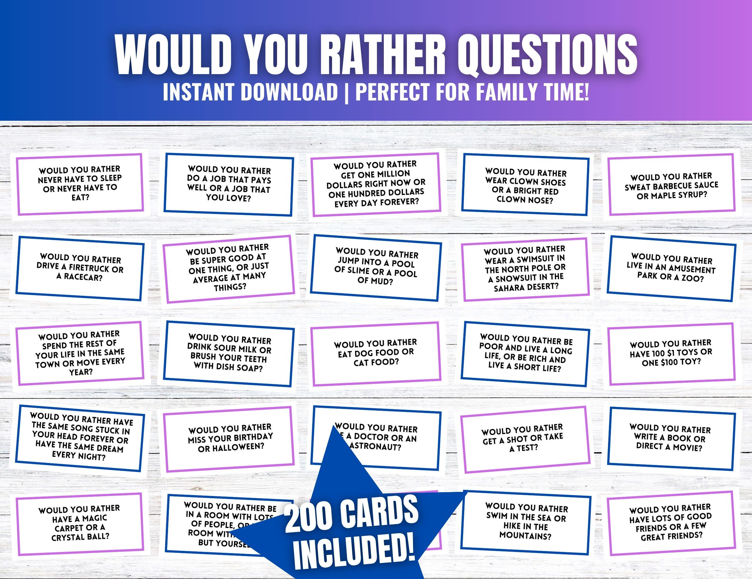 Would You Rather Questions for Kids (printable, Digital Download) - Etsy