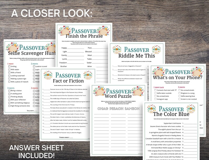 Passover Games MEGA BUNDLE: Seder Dinner Activities (printables) - Etsy