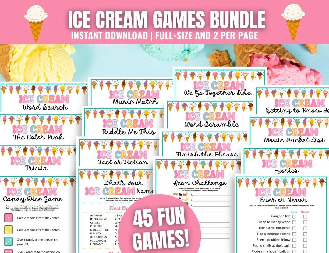 Ice Cream Games MEGA BUNDLE: 45 Printable Summer Party Activities ...
