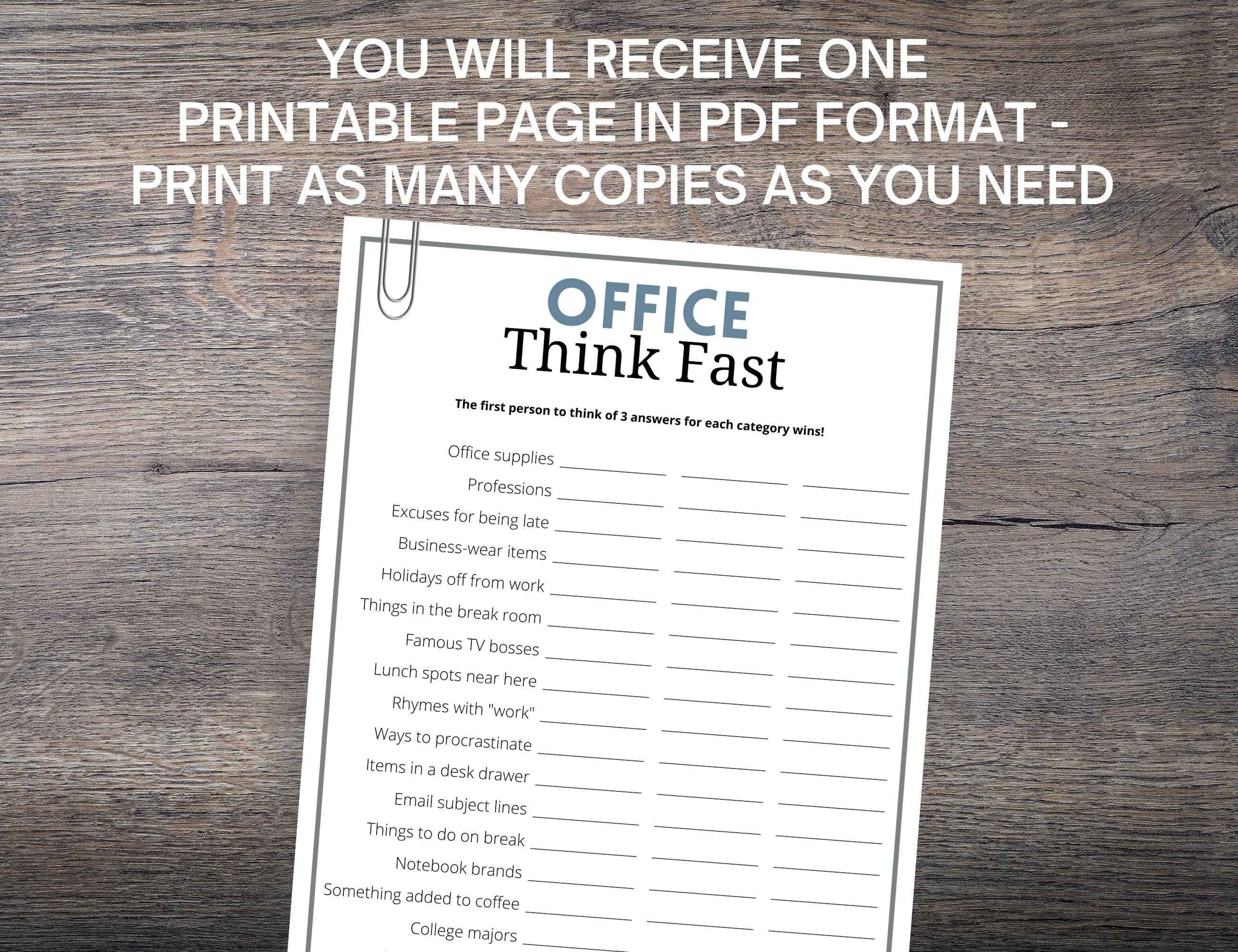 Office Party Think Fast Game: Printable Team Building Activity (PDF) - Etsy
