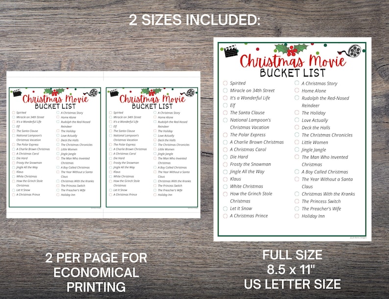 Christmas Movie Bucket List Printable: Editable Holiday Checklist ...