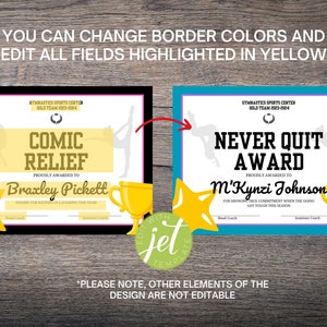 Editable Gymnastics Award Certificates: Team Party End of Season Awards ...