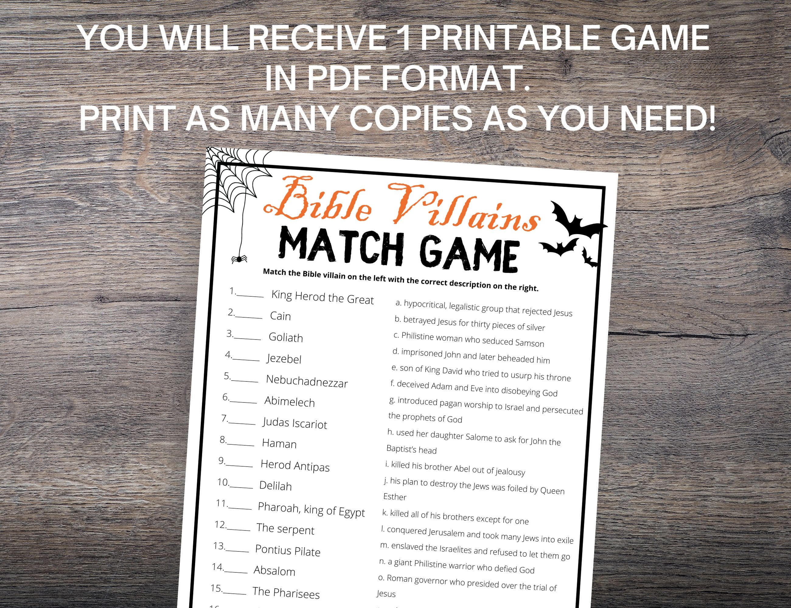 Bible Villains Match Game Christian Halloween Games - Etsy