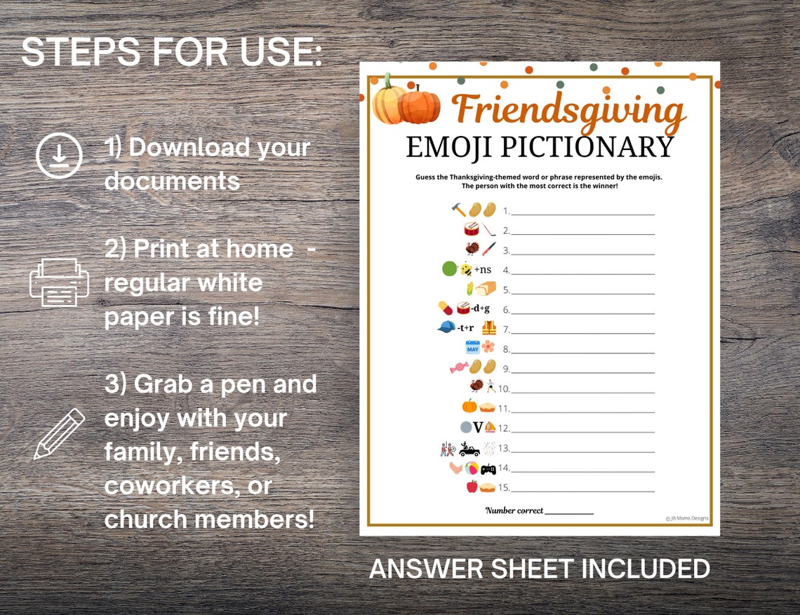 Friendsgiving Emoji Pictionary Game: Thanksgiving Icebreaker Quiz ...