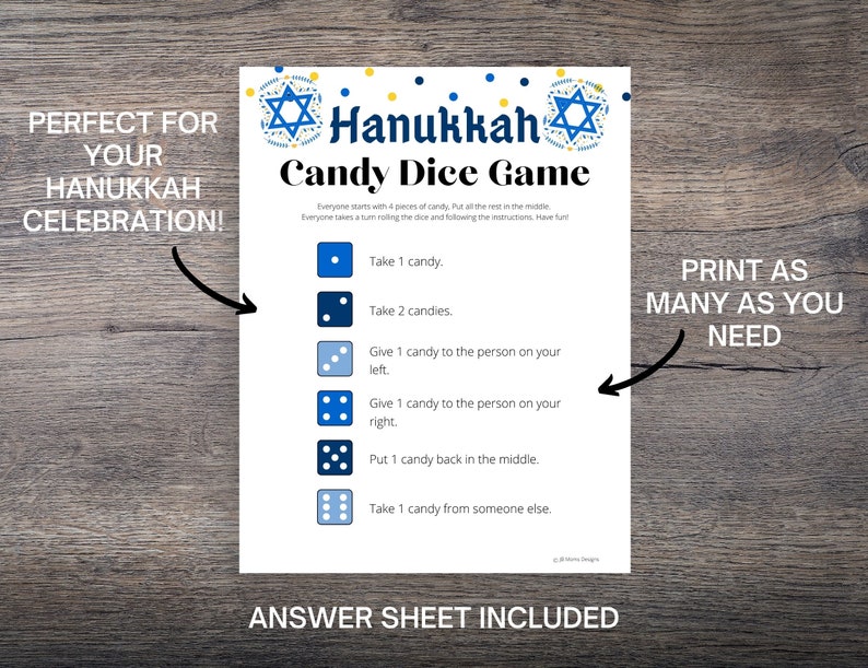 Hanukkah Candy Dice Game for Kids Teens & Adults Fun - Etsy