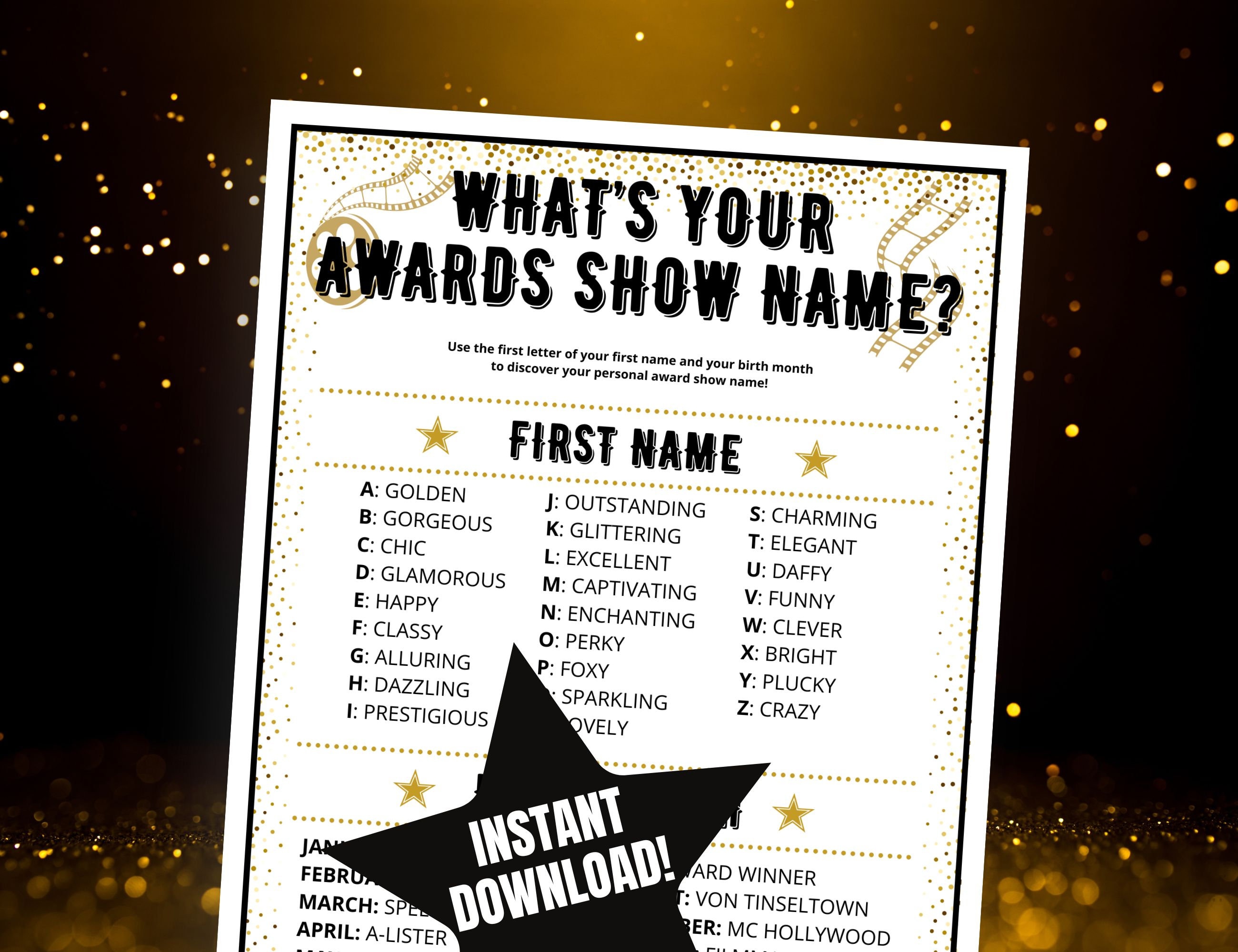 Awards Show Name Game: Hollywood Party Icebreaker (PDF Download) - Etsy