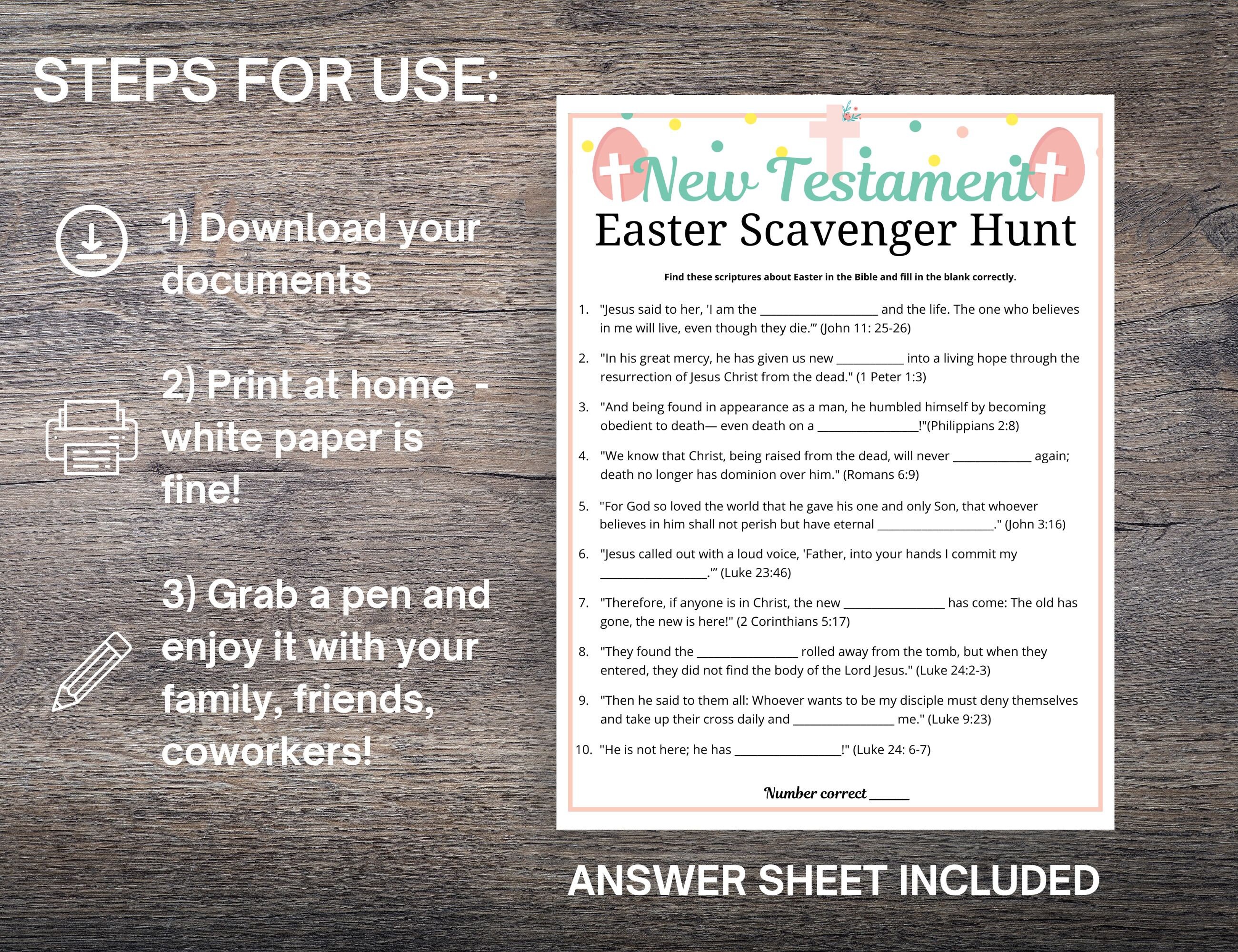 Easter Bible Scavenger Hunt Game: Sunday School, Youth Groups (PDF ...