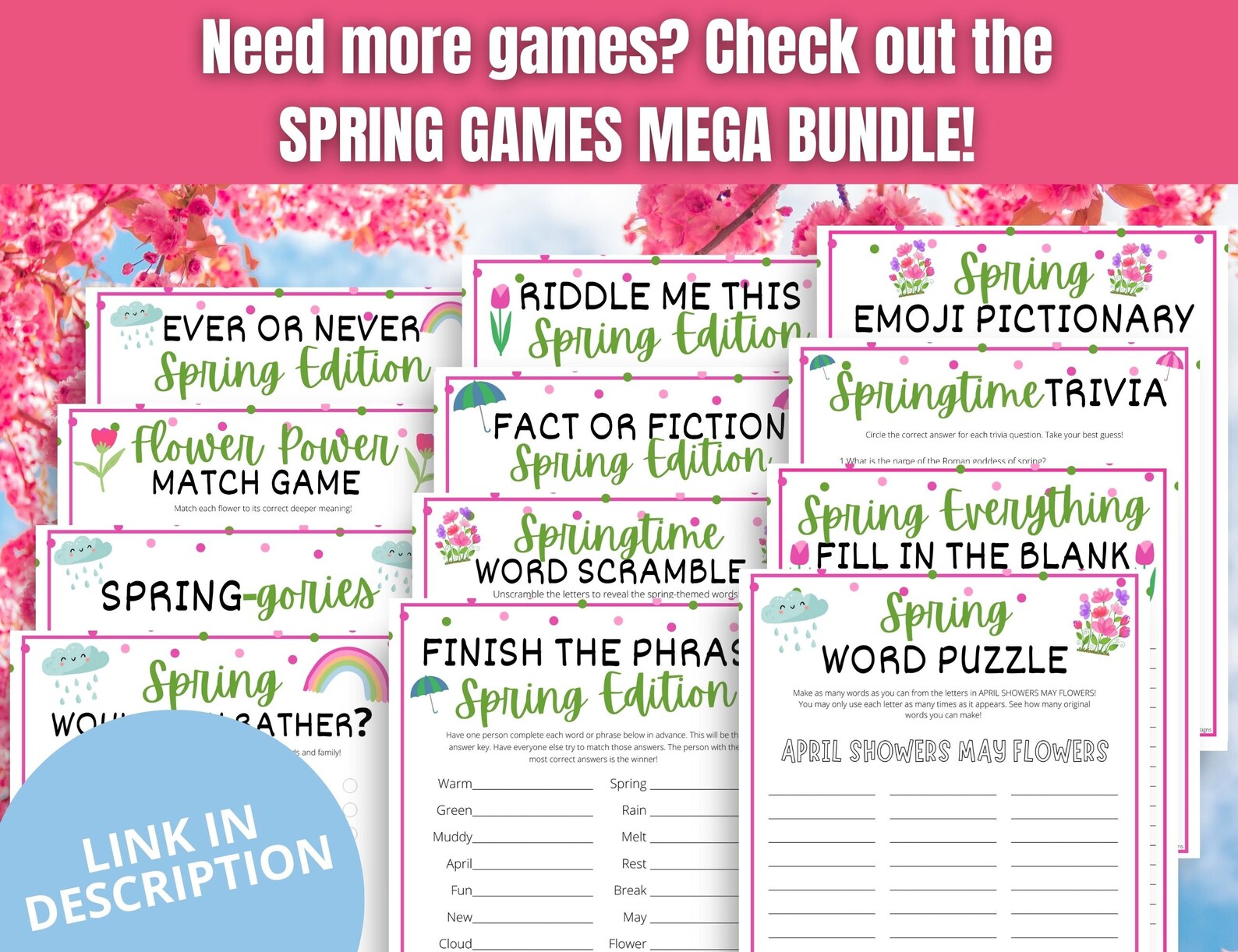 Spring Fill in the Blank Word Game Fun Spring Party Game - Etsy