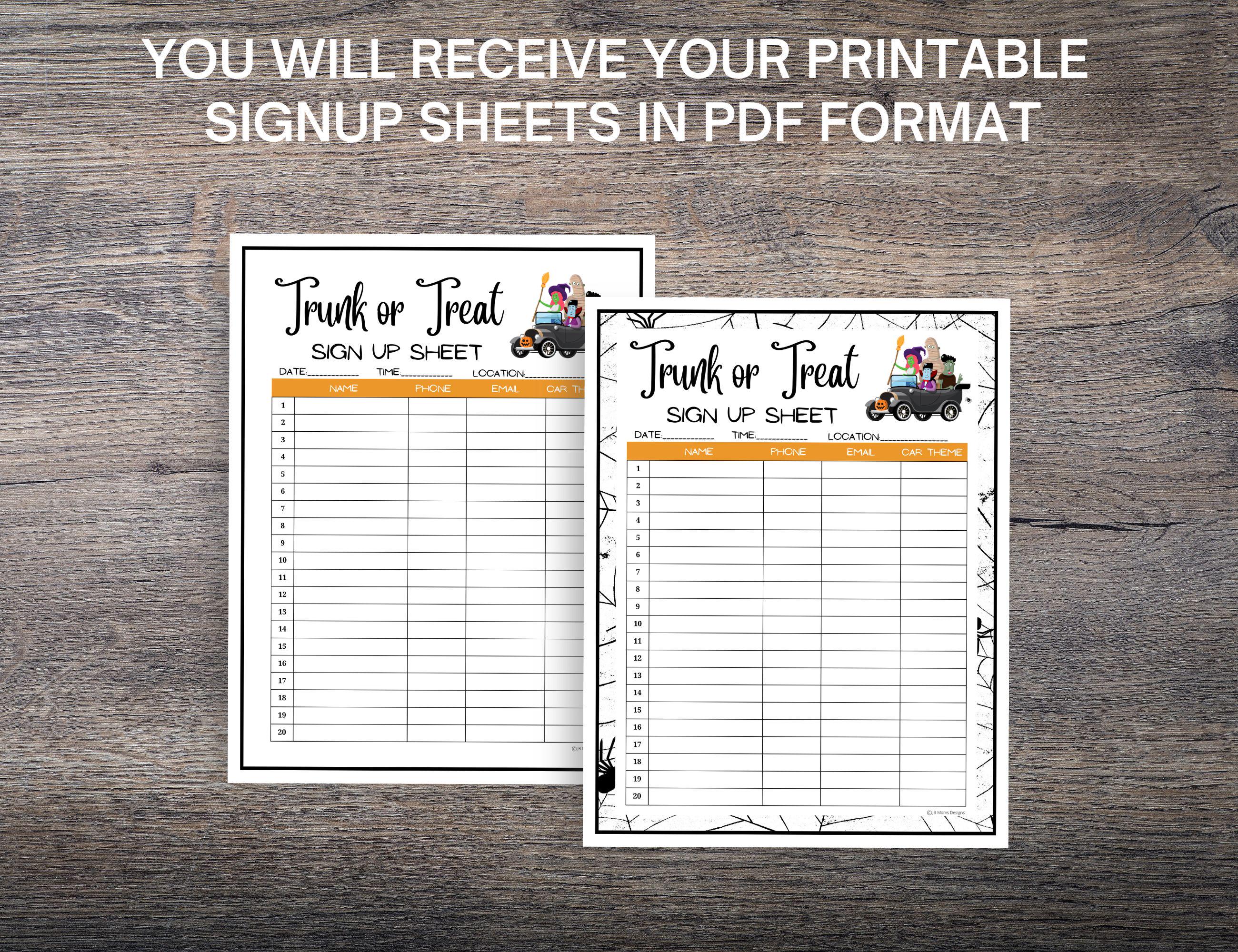 Trunk or Treat Sign up Sheet: Halloween Volunteer Form (digital ...