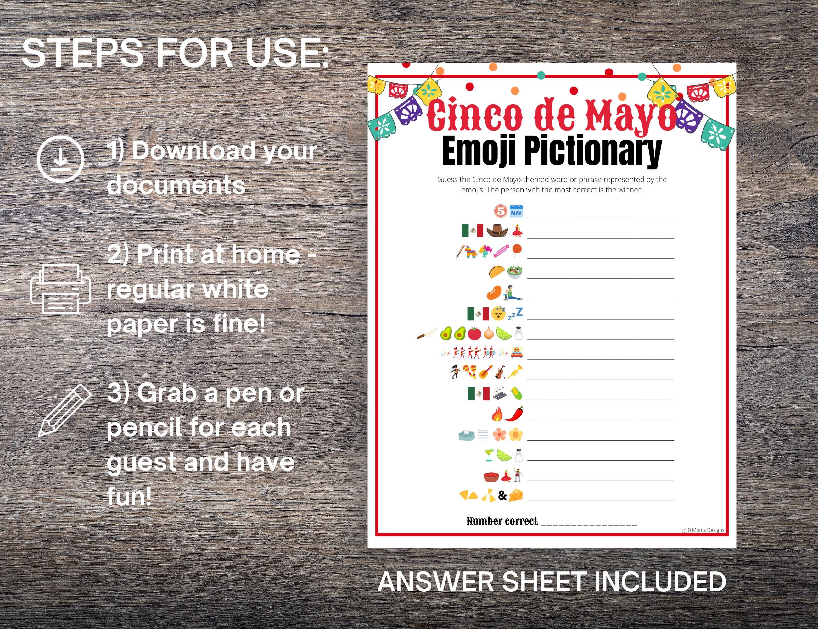 Cinco De Mayo Emoji Pictionary Game Cinco De Mayo Party Game - Etsy