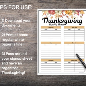 Thanksgiving Potluck Sign up Sheet, Thanksgiving Dinner Signup Sheet ...