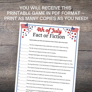 July 4th Fact or Fiction Game, 4th of July Trivia Game for Adults ...