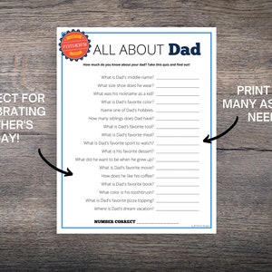 All About Dad Fathers Day Game Fun Fathers Day Idea for - Etsy