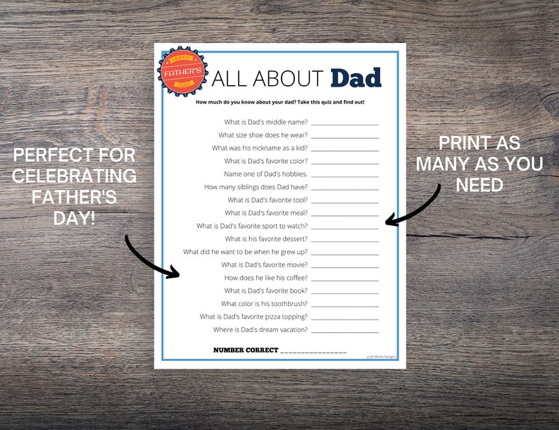 All About Dad Fathers Day Game Fun Fathers Day Idea for - Etsy