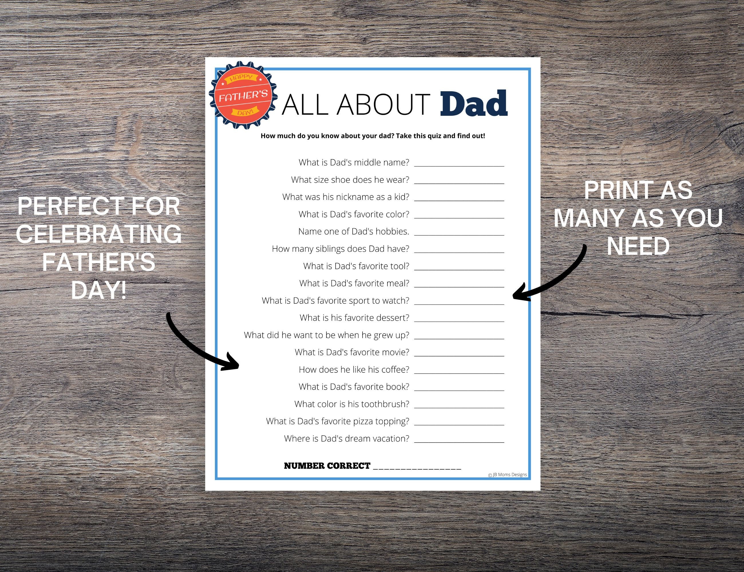 All About Dad Fathers Day Game Fun Fathers Day Idea for - Etsy