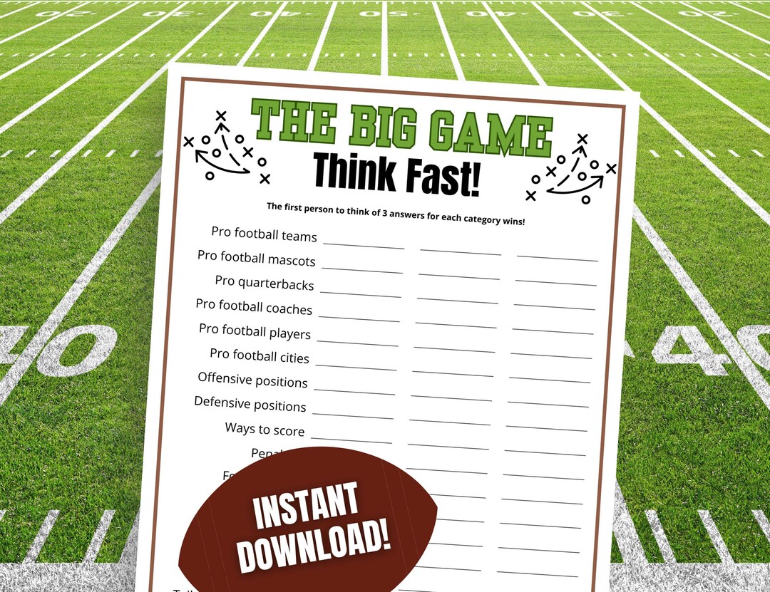 Super Football Party Think Fast: the Big Game Watch Party Fun Activity ...