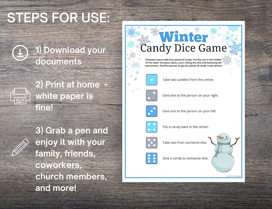 Winter Candy Dice Game: Holiday Party Activity for Kids (PDF) - Etsy