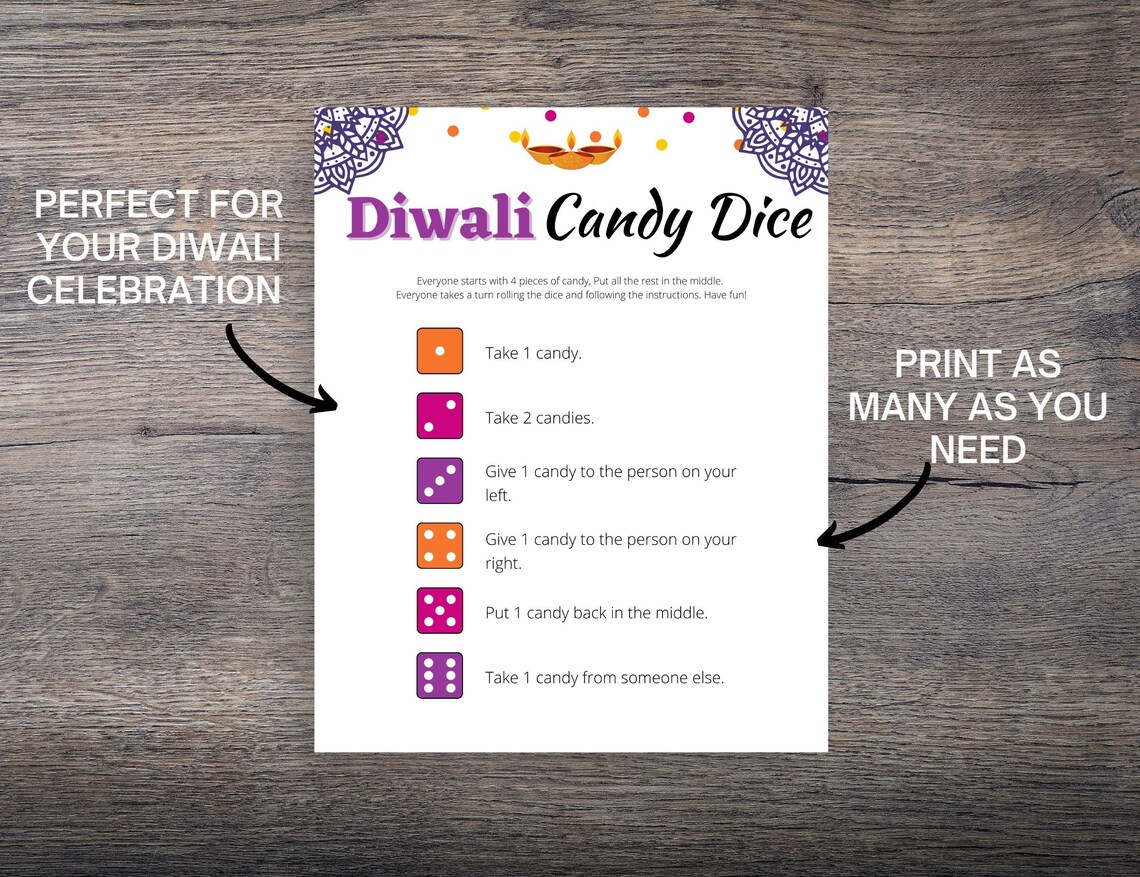 Diwali Candy Dice Game for Kids Teens & Adults Fun Diwali - Etsy