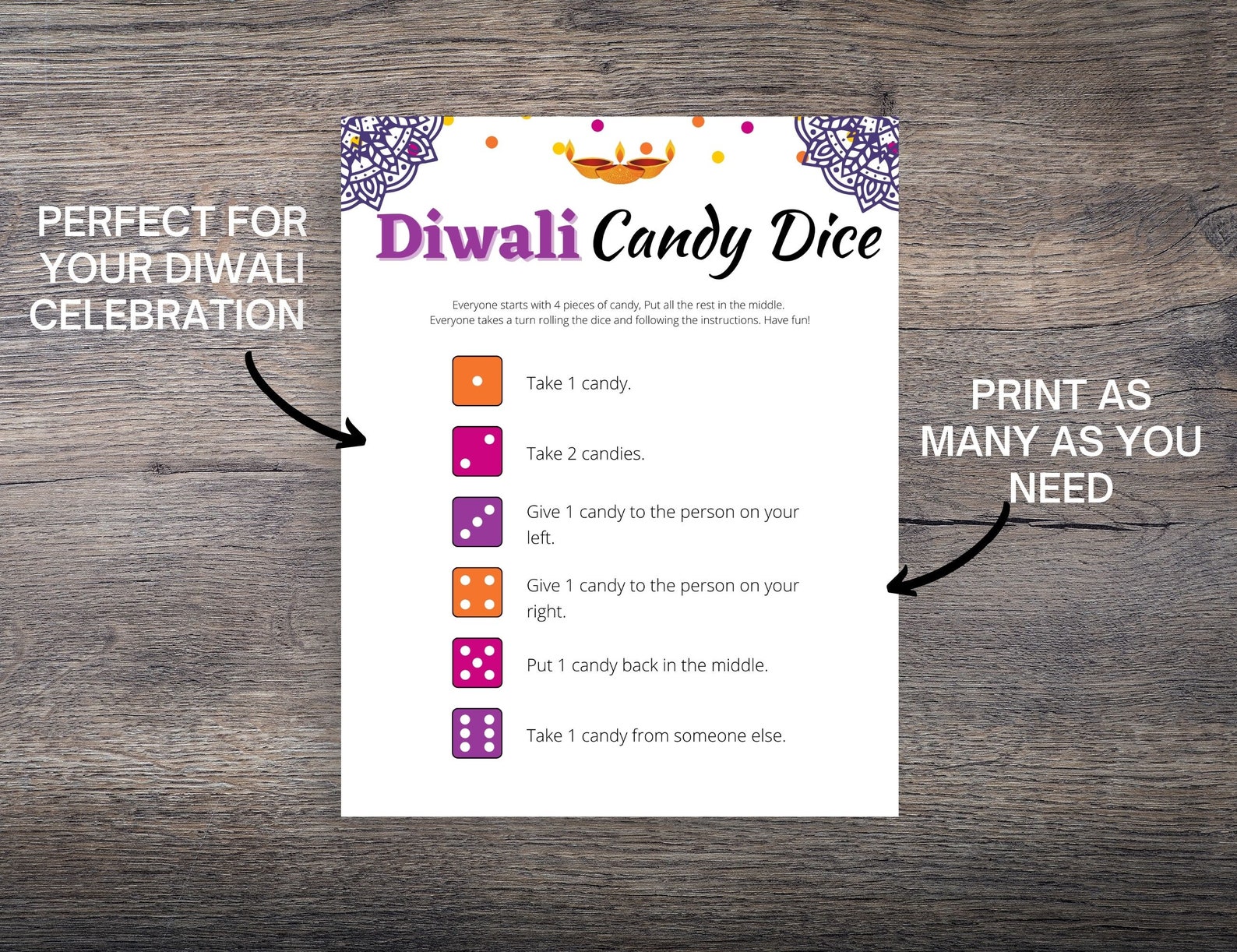 Diwali Candy Dice Game for Kids Teens & Adults Fun Diwali - Etsy