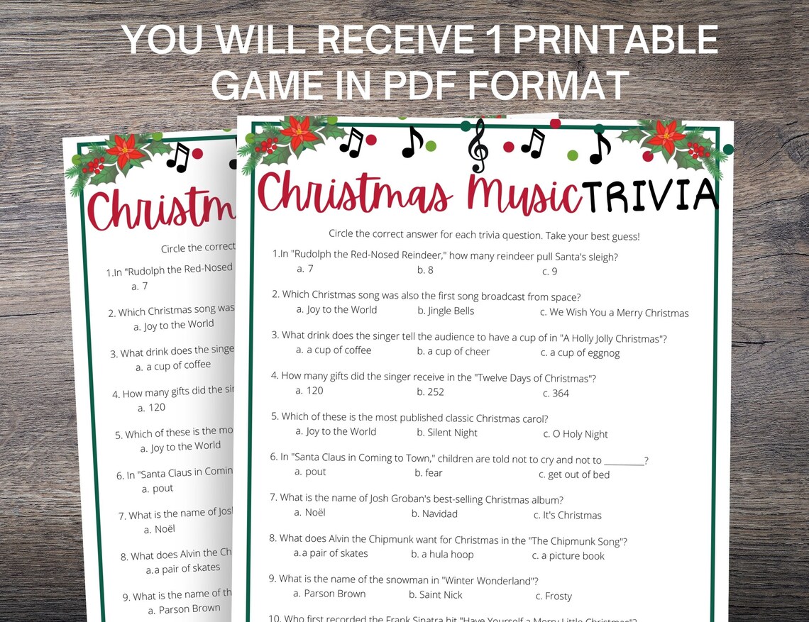 Christmas Music Trivia Game Printable Christmas Songs Trivia - Etsy