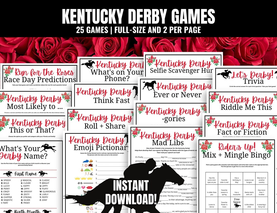 Kentucky Derby 25-game MEGA BUNDLE, Fun Kentucky Derby Party Ideas ...