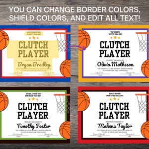 Editable Basketball Award Certificates: 85 Team Awards (printable) - Etsy