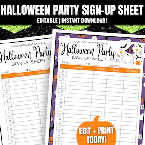 Editable Halloween Party Sign up Sheet (digital Download, Template) - Etsy