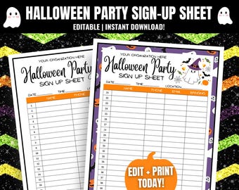 Editable Halloween Party Sign up Sheet - Etsy