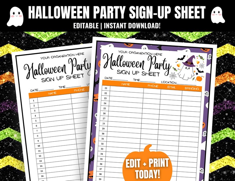 Editable Halloween Party Sign up Sheet (digital Download, Template) - Etsy