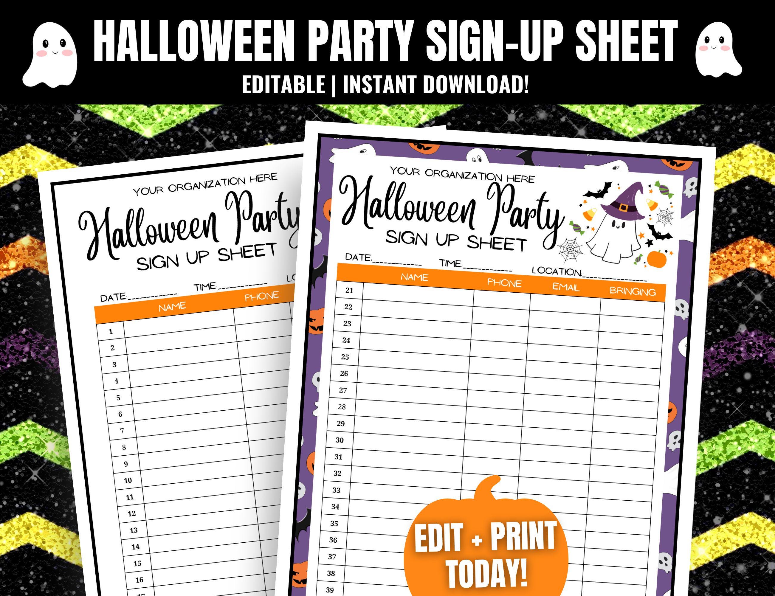 Editable Halloween Party Sign up Sheet (digital Download, Template) - Etsy