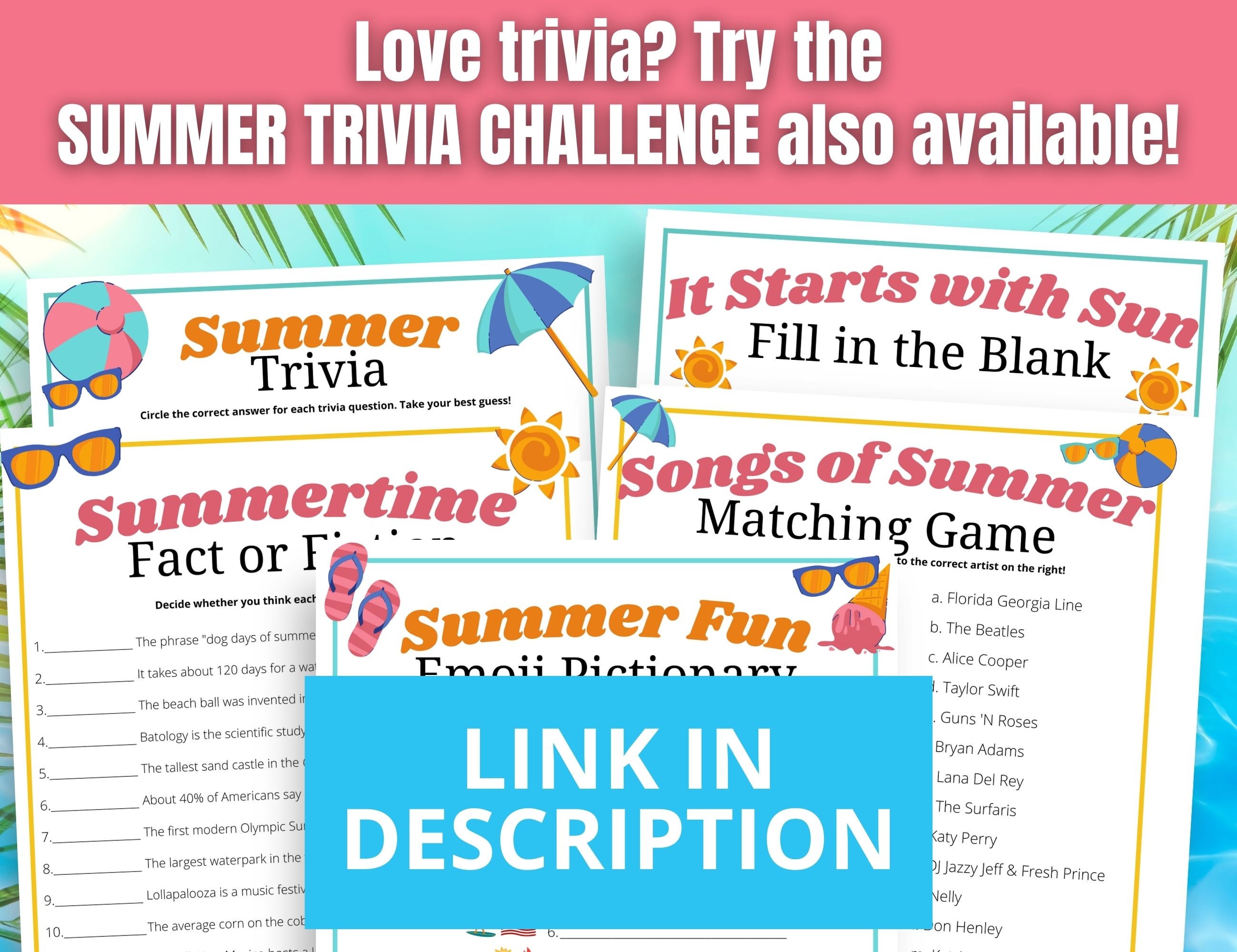 It Starts With Sun Summer Quiz Fun Summer Trivia Game for - Etsy
