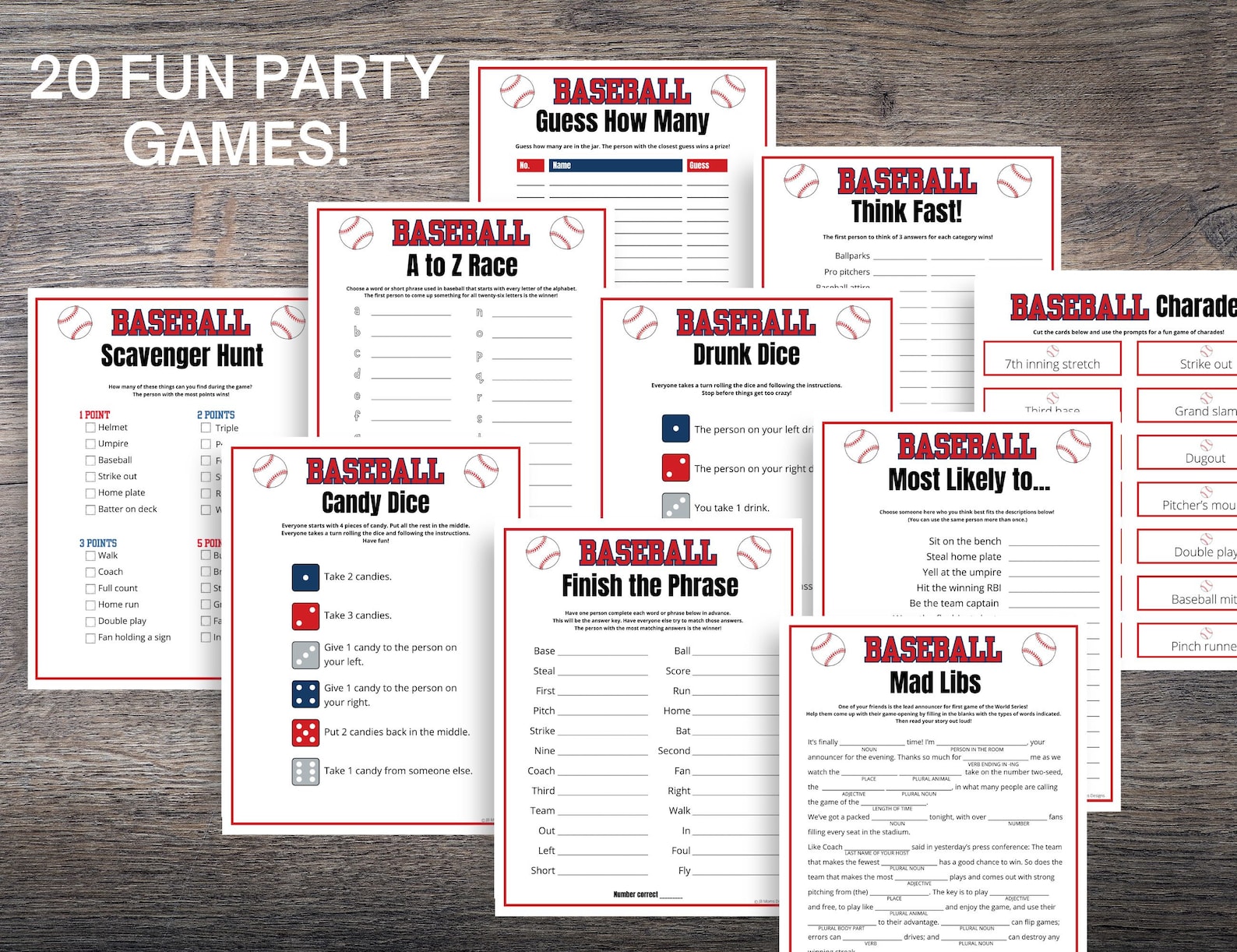 Baseball Party Games Bundle: 30 Printable Baseball-themed Games and ...