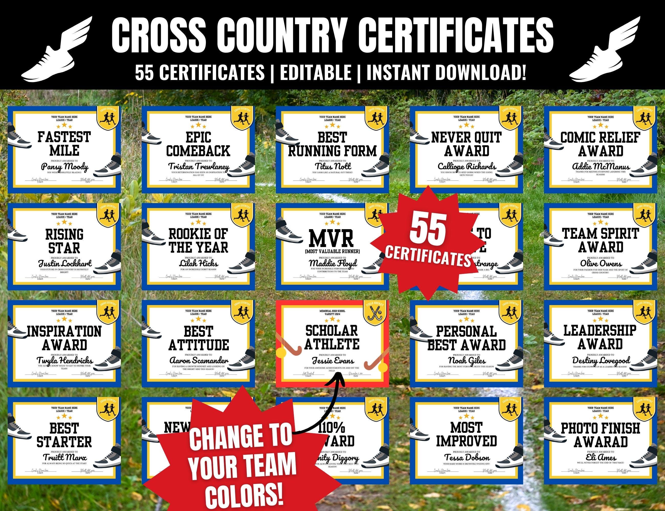 Editable Cross Country Awards: 55 Team Certificates (digital Download ...