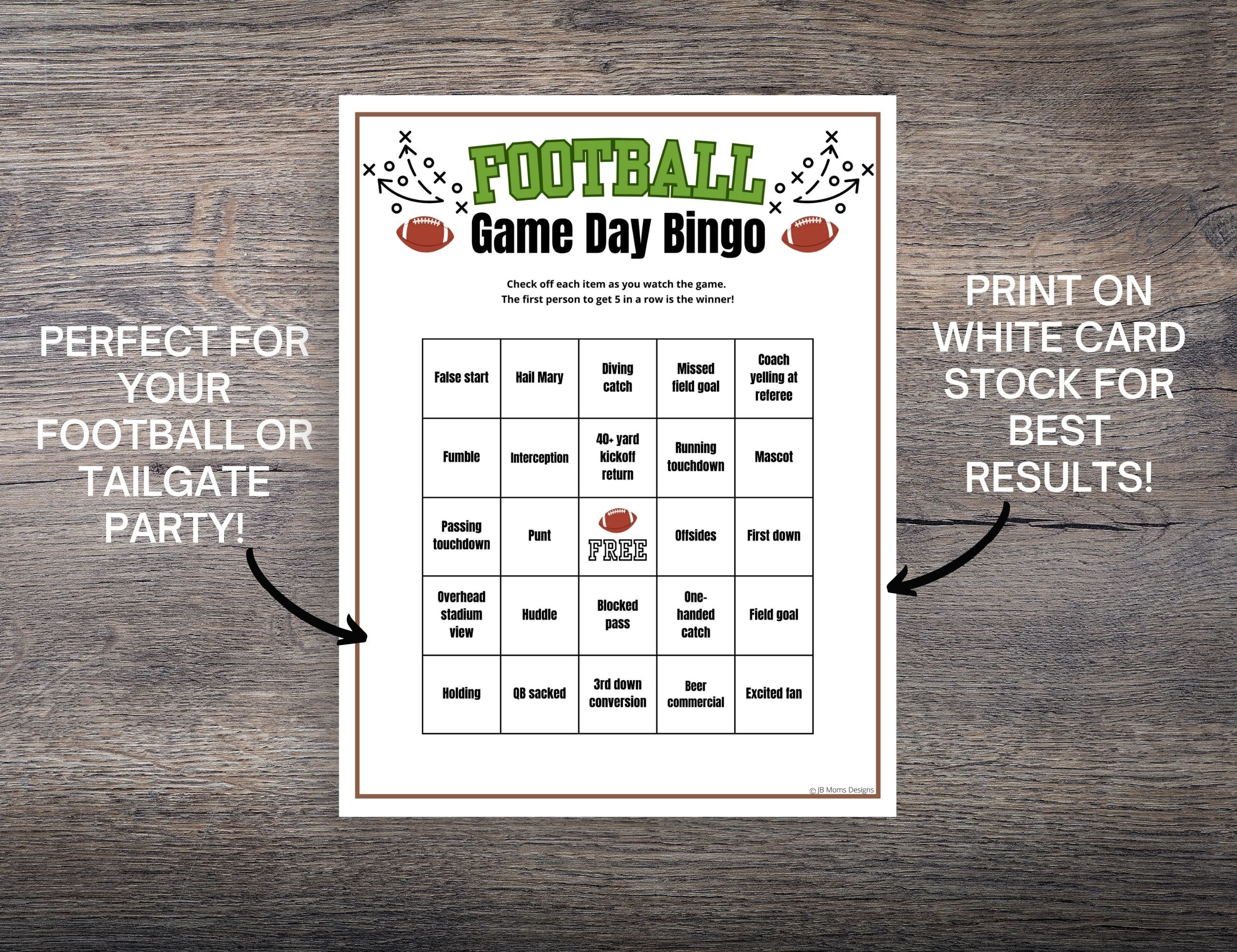Football Bingo Game: Fun Party Idea (printable PDF) - Etsy