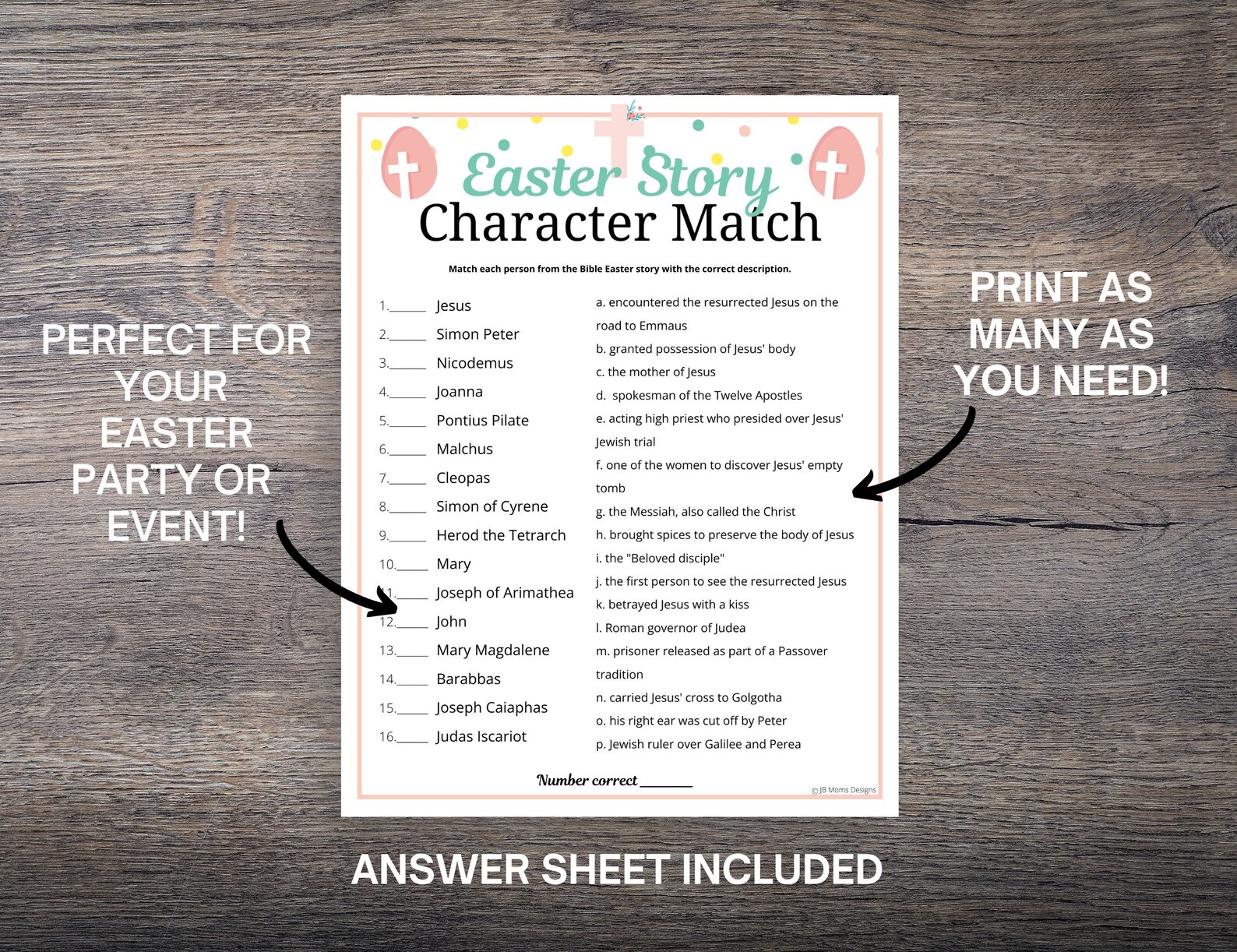 Bible Easter Story Character Match Game: Printable Trivia Quiz (digital ...