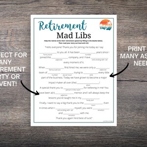 Retirement Speech Mad Libs Game: Fun Party Activity (digital Download ...