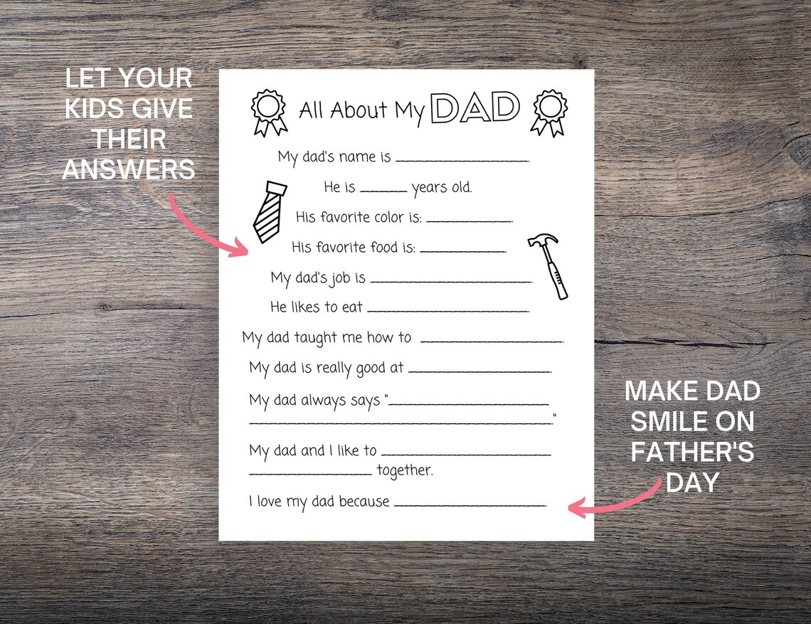 All About Dad Printable Fathers Day Gift From Kids Fathers - Etsy