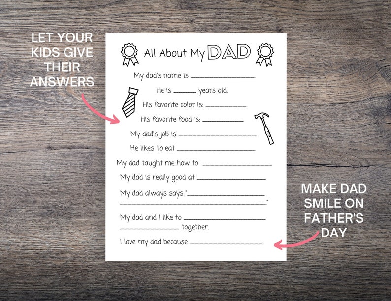 Father's Day Questionnaire: All About Dad Printable (instant Download ...