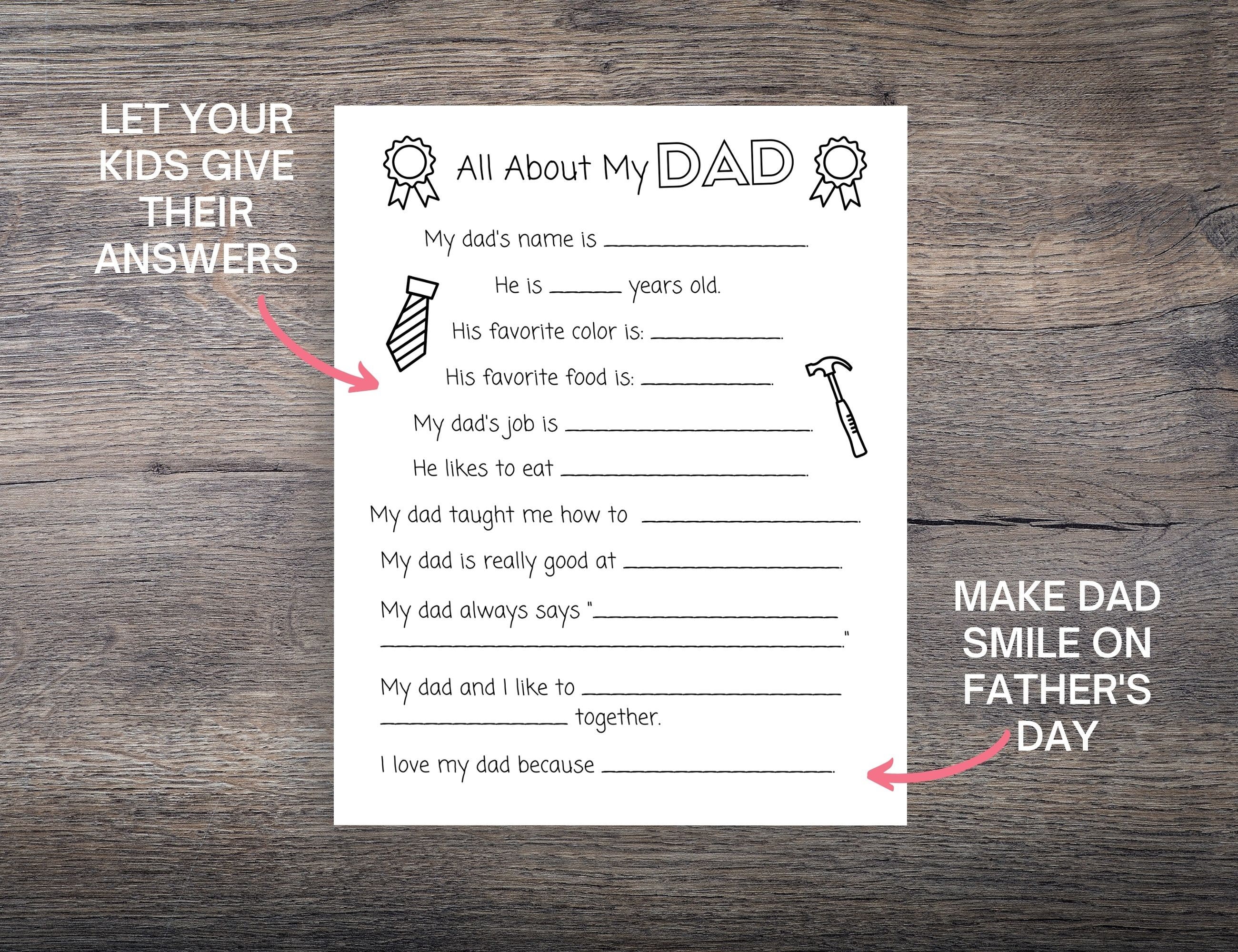 All About Dad Printable Fathers Day Gift From Kids Fathers - Etsy