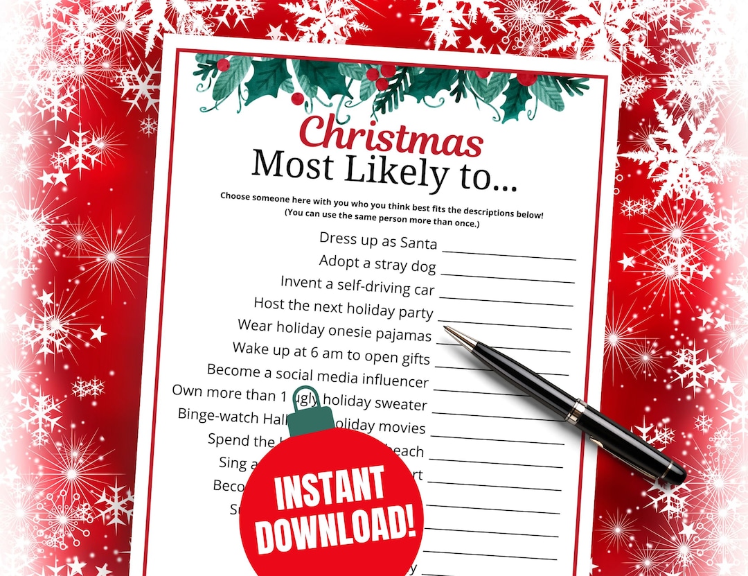 Christmas Most Likely Game, Christmas Party Guest Game, Christmas ...