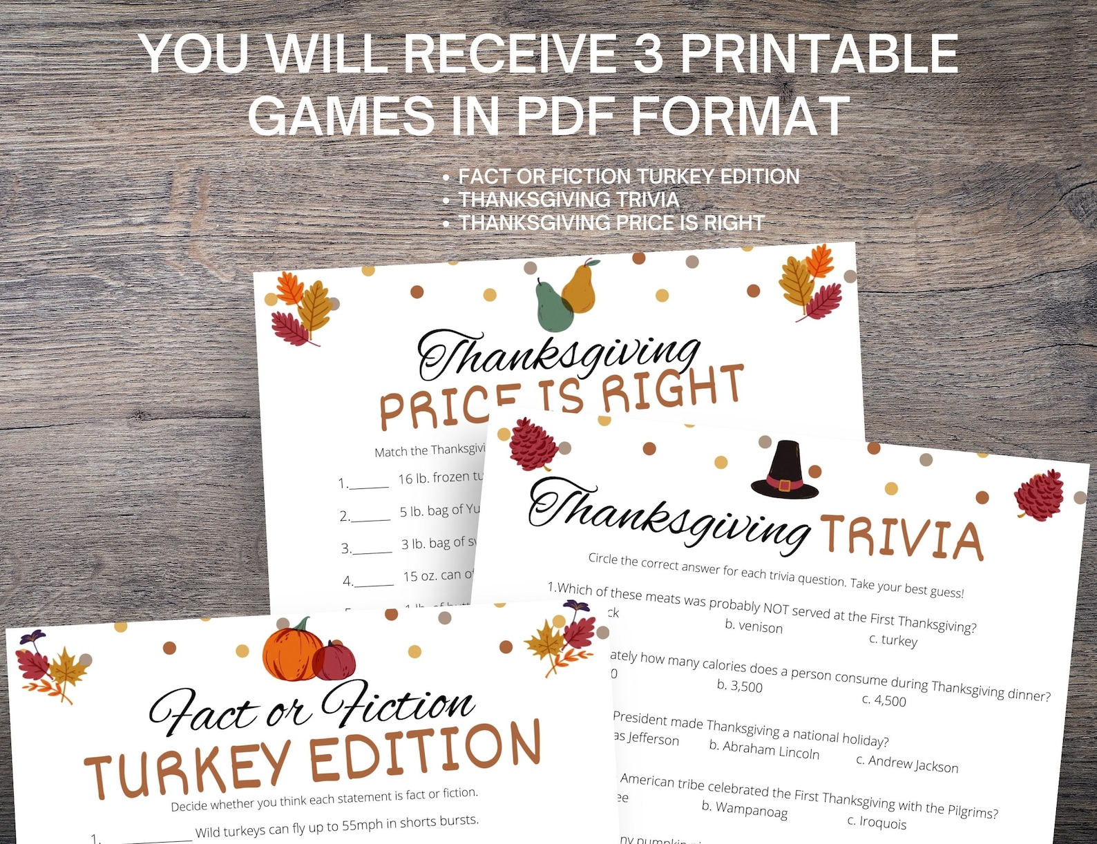 Thanksgiving TRIVIA BUNDLE Thanksgiving Party Games for - Etsy