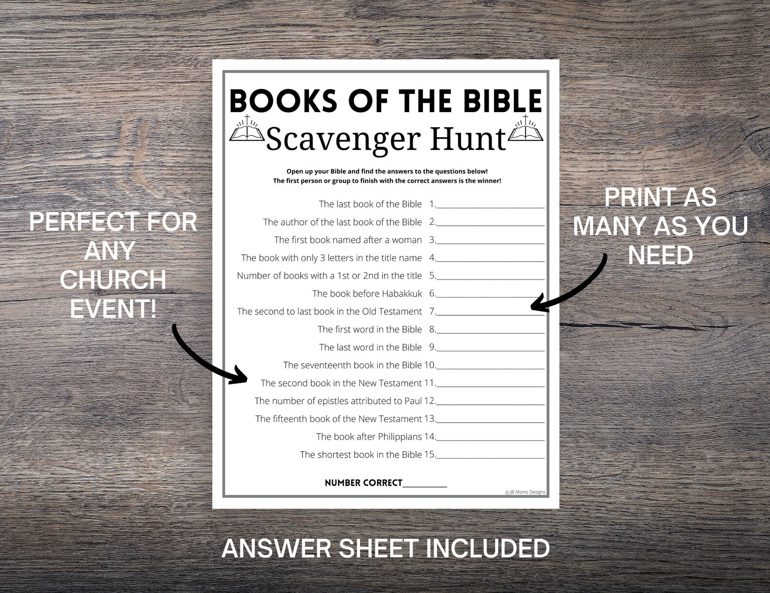 Books of the Bible Scavenger Hunt Game: Christian Sunday School ...