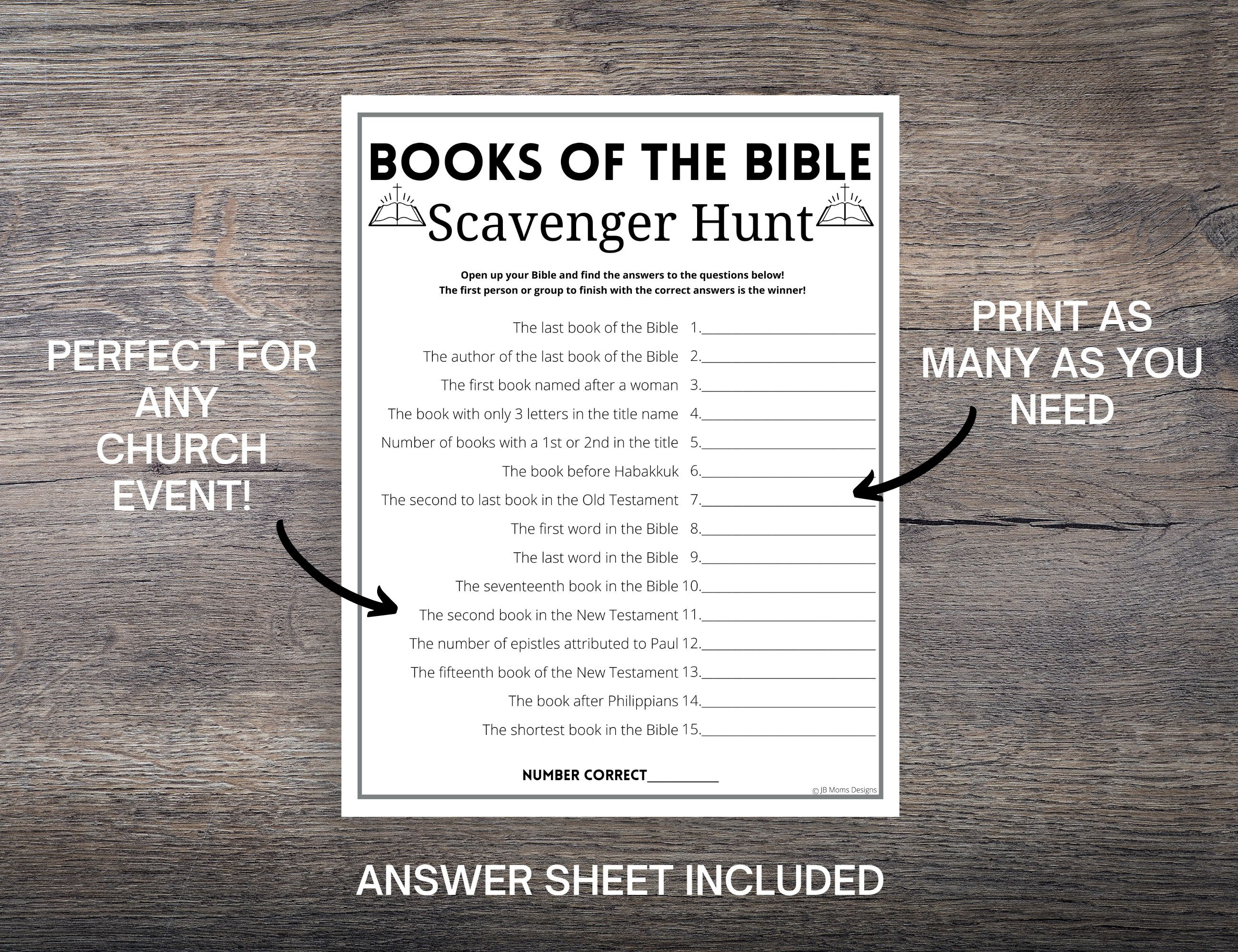 Books of the Bible Scavenger Hunt Game Fun Printable Bible - Etsy