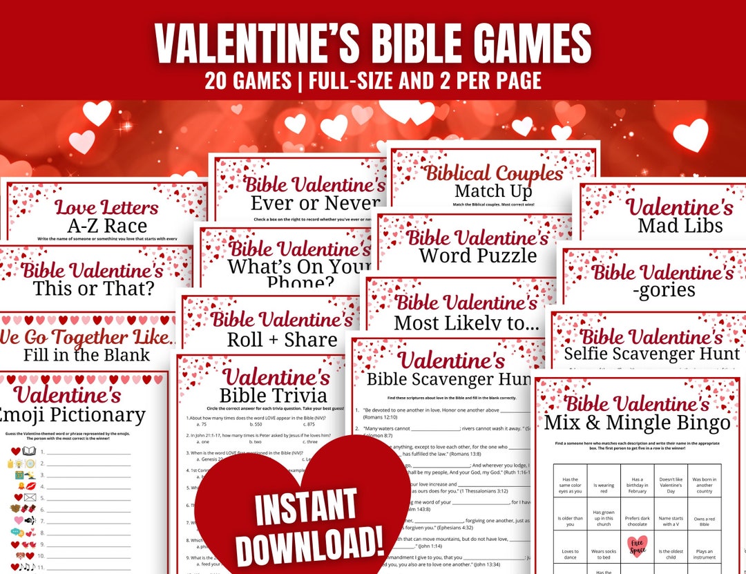 Valentines Bible Games BUNDLE, Christian Valentine's Games, Sunday ...